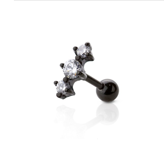 Black Tri-Crystal Cascading Barbell | Flesh Piercings
